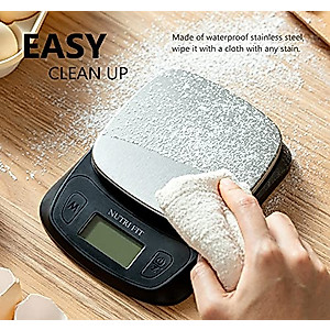 NUTRI FIT Ultra Slim Kitchen Scale Digital Food Weight Scale for Baking Cooking in Grams and Ounces Tare & Backlit LCD Display 11lb 5kg Capacity- Black/Stainless Steel