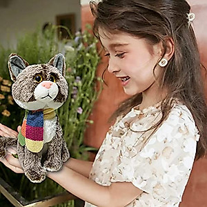 WEWINYTQ Cuddly Deluxe Cat Plush Toy, Soft Kitten Stuffed Animal Kitty Doll Toy Gifts for Kids Children’s Day, Birthday, Valentine, Christmas White and Brown –10 inch