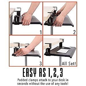 Stand Steady Easy Clamp-On Keyboard Tray - Extra Large Size - No Need to Screw Into Desk! Slides Under Desk - Easy 5 Min Assembly - Great for Home or Office!