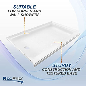 RecPro RV Shower Pan | 36" x 24" x 5" Left Drain in White | RV Shower Base | Camper Shower Pan
