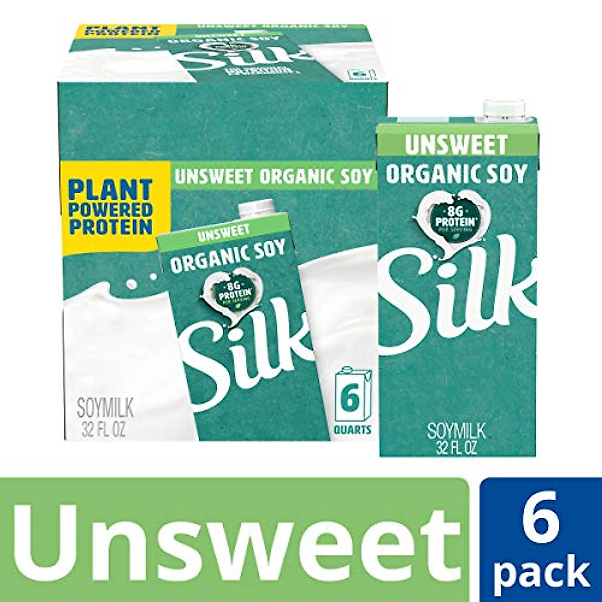 Silk Shelf-Stable Organic Soy Milk, Unsweetened, Dairy-Free, Vegan, Non-GMO Project Verified,32 Fl Oz(Pack of 6)
