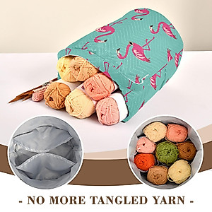 Lovely Flamingos Teal Crochet Bag Organizer Yarn Storage Bag Yarn Holder Knitting Bag Crochet Accessories with Pockets Portable for Knitting Kit Supplies Travel