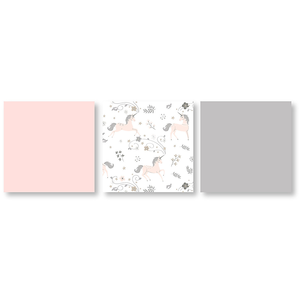 Sweet JoJo Designs 4 Piece Pink, Grey and Gold Unicorn Baby Girl Crib Bedding Set Without Bumper