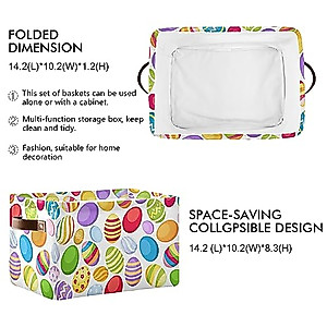 Large Foldable Storage Basket,Colored Easter Eggs Storage Bin Fabric Collapsible Organizer Bag with Handles 15x11x9.5 inch