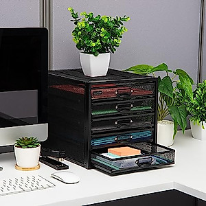 Mind Reader File Storage Drawers, Desk Organizer, Multi-Purpose, Crafts, Office, Metal Mesh, 11"L x 14"W x 11"H, Black, 5 Drawer