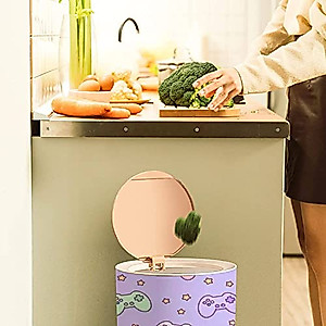 Round Trash Can with Press Lid Game cute backdrop with colorful Joystick and stars Kawaii seamless Small Garbage Can Trash Bin Dog-proof Trash Can Wooden Legs Waste Bin Wastebasket 7L/1.8 Gallon