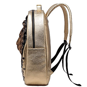 GUQIMEI Mens 3D Lion PU Emboss Rivet Punk Backpack Rock Personality Laptop Bag Creative Travel Leisure, Gold, One Size