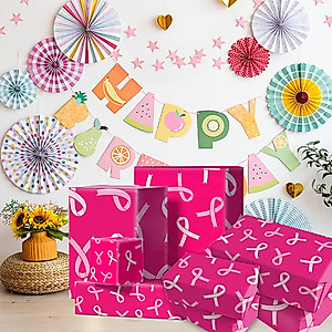 Lide Road Ribbon Pattern Wrapping Paper Set, 8 Sheets Breast Cancer Gift Wrapping Paper Pink Ribbon Wrapping Paper Breast Cancer Awareness Supplies and Decorations Wrapping Paper 20'' x 27''