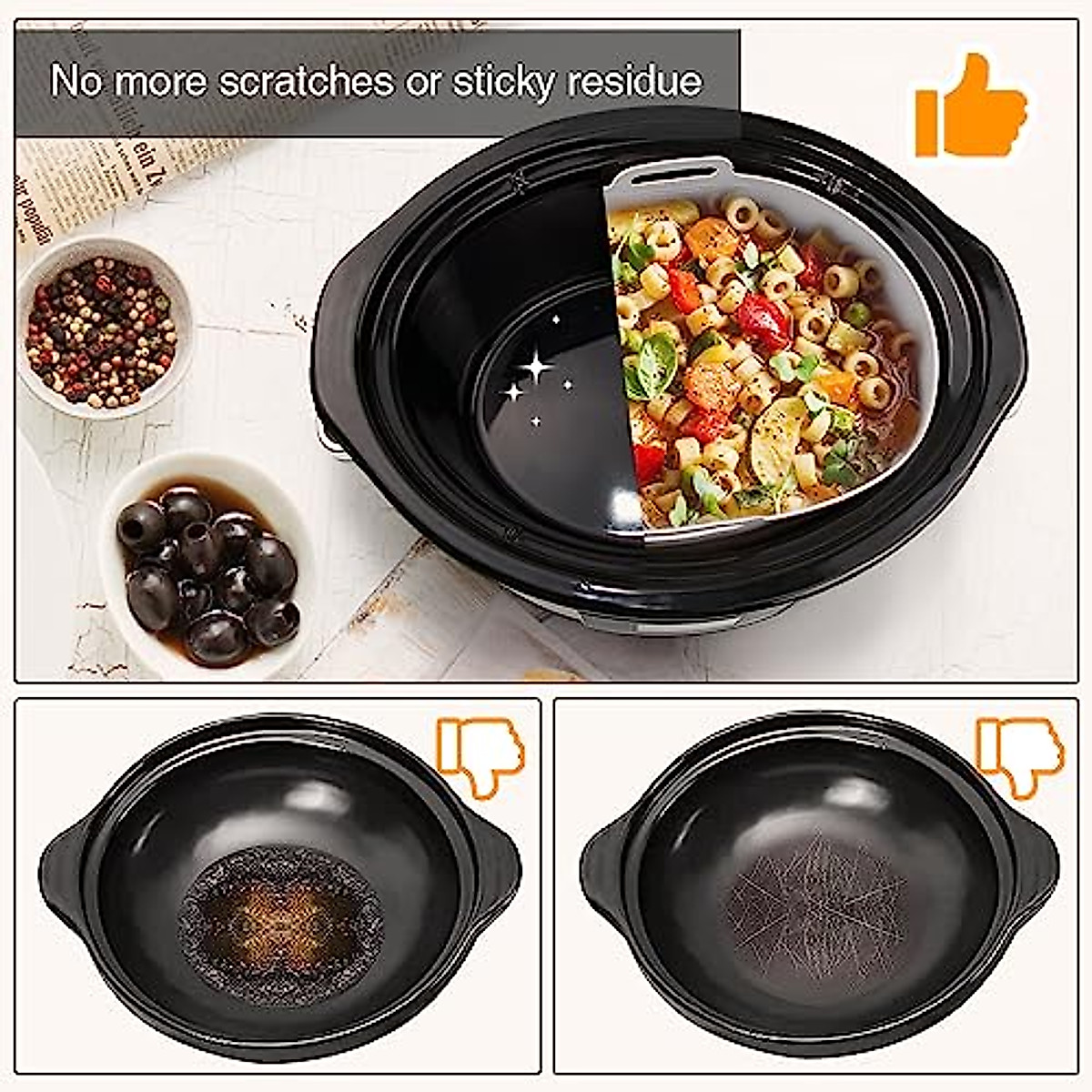 ChefAid Slow Cooker Liners Crock Pot Insert Accessories for 5 6 7 Quart Slow Cookers, 100% Silicone Reusable Liner, Food Safe & Dishwasher Safe (Black-Grey)