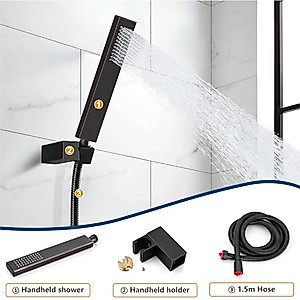 Midanya Oil Rubbed Bronze Bathroom Shower System Wall Mount Shower Faucet Set 10 Inch Square Rainfall Shower Head High Pressure Shower Fixture with Handheld Sprayer Rough-in Valve and Trim Included