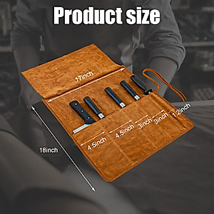 Genuine Leather Knife Roll, Knife Bags for Chefs Professional, Small Chef'S Knife Case Holder,Knives Holders Protectors with 5 Slots,Portable Chef Knife Bag Chef Knife Roll Case Storage Pouch