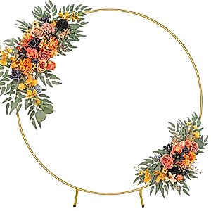 Yaseingoo 8FT Round Balloon Arch Frame, Golden Circle Balloon Garland Arch Kit Backdrop Stand for Birthday Party, Graduation, Wedding and Bridal Shower Photo Background Decoration
