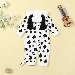 wybzd Baby Dalmatian Costume Newborn Boy Girl Halloween Puppy Spotted Dog Romper Onesie Footies Zipper Hooded Outfit (Romper with Tail, 0-3 Months)