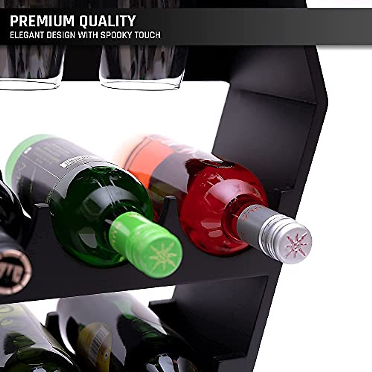 HippoProof Coffin Wine Rack Countertop - Wood Coffin Rack for Kitchen or Living Room - Black Wooden Coffin Shelf Bottle Holder - Gift on Any Occasion, Length: 7 inches , Height: 25 inches x 15 inches