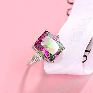 Vsoruln 925 Sterling Silver Colorful Zircon Fashion Natural Topaz Ring Square Perfect Cut Rainbow Topaz Gemstone Promise Rings CZ Eternity Engagement Wedding Band Ring for Women (7)