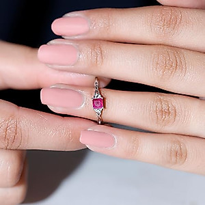 Rosec Jewels Princess Cut Ruby Solitaire Promise Ring for Women - Celtic Knot Ring | Natural and Certified Ruby | AAA Quality, 14K White Gold, Size:US 7.50