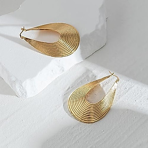 Doubnine Large Geometry Earrings Texture Teardrop Vortex Oval Golden Hoop Dangle Statement Earrings for Women