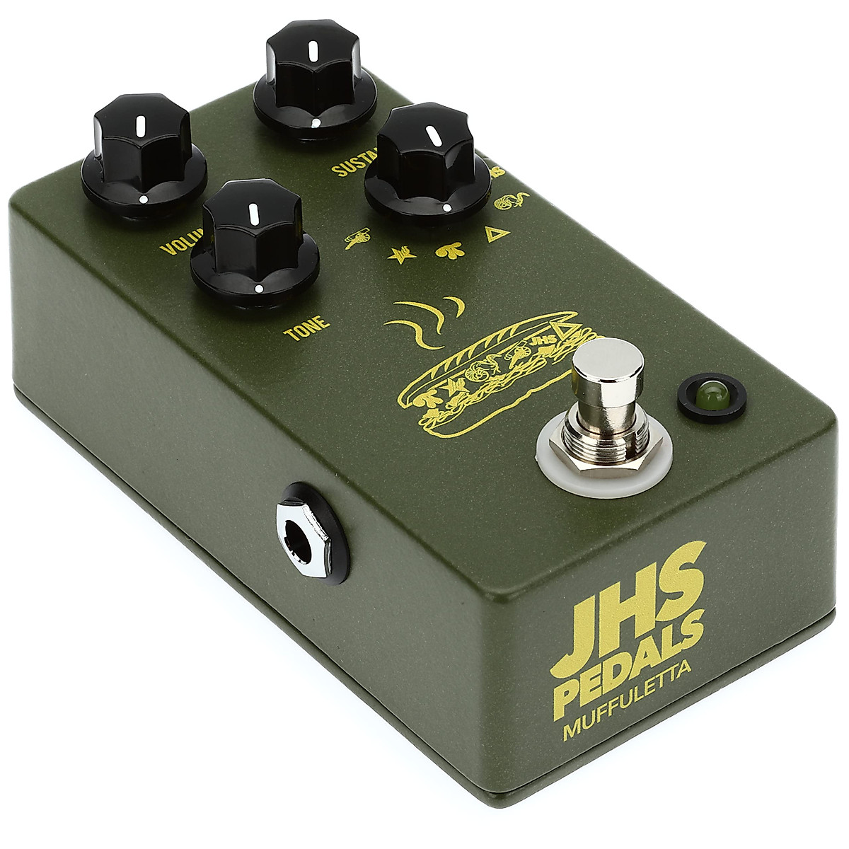 JHS Muffuletta 6-way Fuzz Pedal with 3 Patch Cables - Army Green