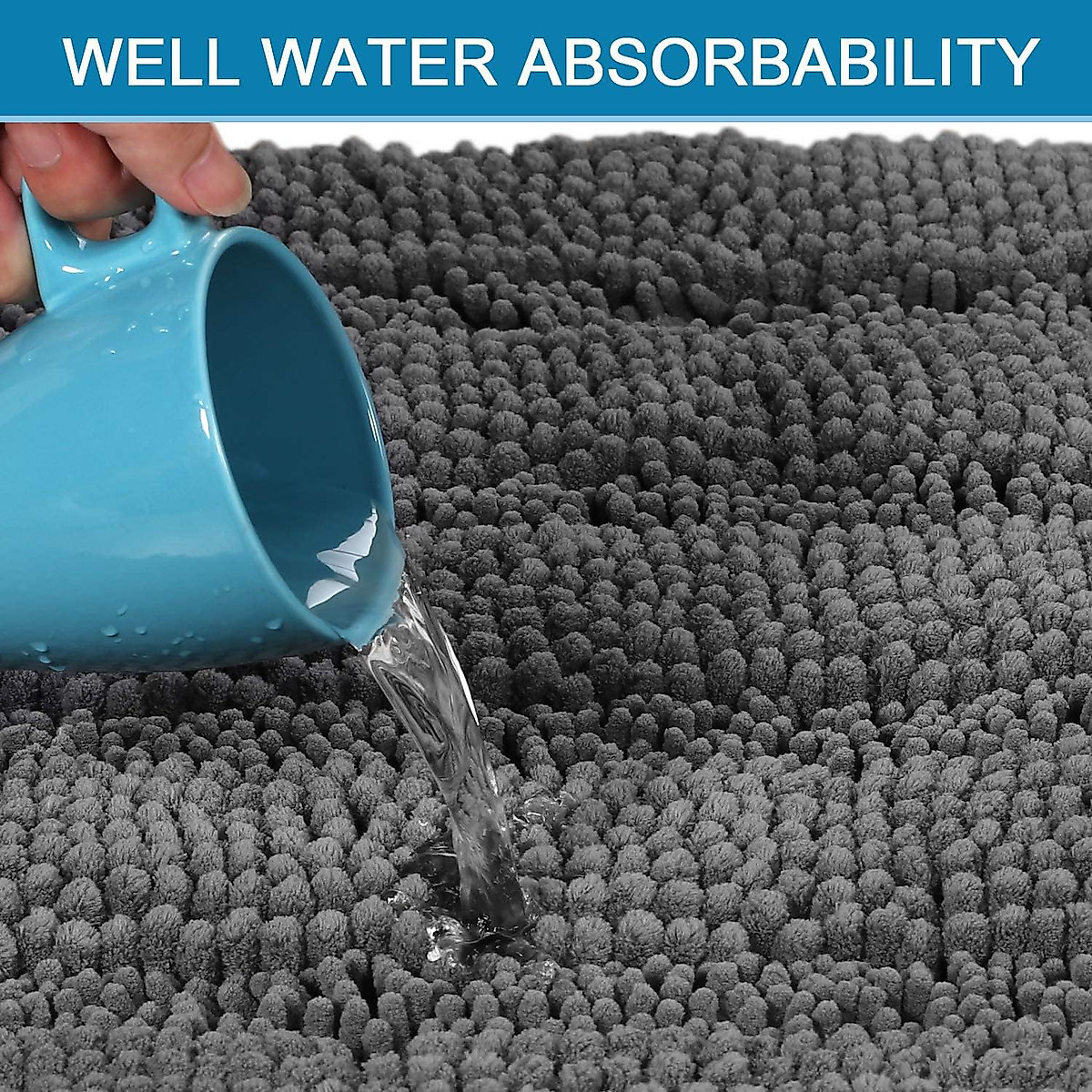 2 Piece Bathroom Set Bathroom Rugs Bath Mat Set Bath Rugs Bath Mats for Bathroom Non Slip Thick Soft Chenille Striped Bath Rug Set, Door Mats for Kitchen/Living Room (Grey, 20" x 32"/17" x 24")