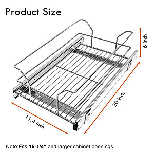 Atposh Pull Out Cabinet Organizer, Heavy Duty Single Wire Basket Pull Out Cabinet Sliding Drawer Organizer for Kitchen Base Cabinets, Chrome Finish 11" W x 21" D