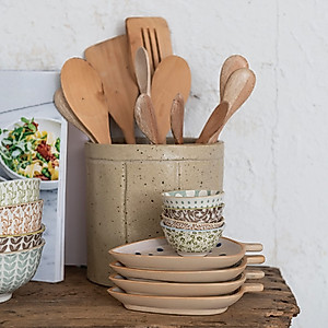 Decorative Stoneware Crock with Line Detail, Tan