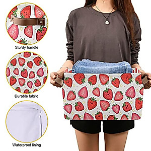 ALAZA Strawberry Star Polka Dots Large Storage Baskets with Handles Foldable Decorative 2 Pack Storage Bins Boxes for Organizing Living Room Shelves Office Closet Clothes