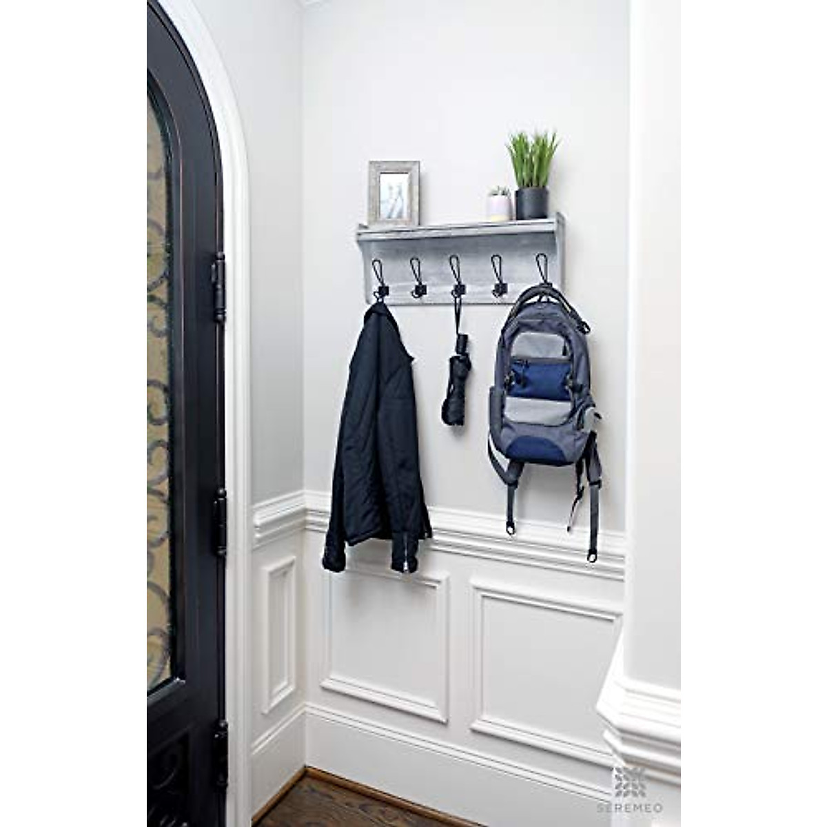 Seremeo Wooden Coat Rack, Wall Mounted Coat Rack with Shelf, Grey or Brown Mudroom Organizer, 26 inch Entryway Shelf with 5 Coat Hooks (Rustic Grey or Brown)