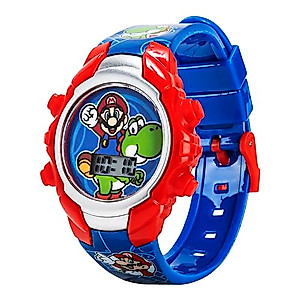 Accutime Super Mario Kids Digital Watch with Yoshi, LED Light Show, Soft Silicone Strap, Durable Kid-Friendly Design, Fun Time-Telling for Boys and Girls