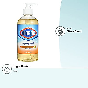 Clorox Antibacterial Liquid Hand Soap Pump - 16 oz Citrus Burst Antibacterial Hand Soap - Liquid Hand Soap Eliminates Germs and Bacteria, Soft on Hands Tough on Dirt