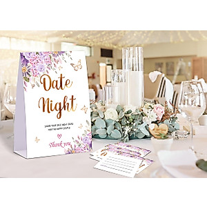Butterfly Date Night Game, Date Night Ideas Sign with 50 Cards, Bridal Shower Game, Modern Bridal Shower Decorations, Wedding Date Night Advice - 06