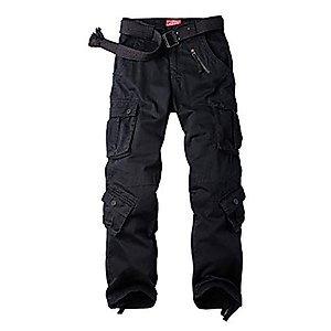 TRGPSG Men's Wild Cargo Pants, Camo Pants Cotton Casual Work Hiking Pants with 8 Pockets(No Belt) 5337 Black 32