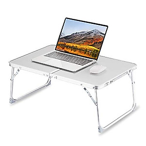 Foldable Laptop Table for Bed, SUVANE Lap Desk Bed Desk, Breakfast Serving Bed Tray, Portable Mini Picnic Table Storage Space Laptop Desk Reading Holder(Gray)