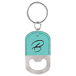 Personalized Leather Bottle Opener Key Chain Laser Engraved (Brown) Front Engraved