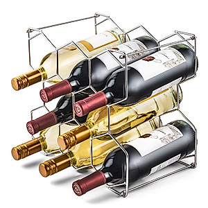 Qvist Sweden Tabletop Wine Racks 8 Bottles - Countertop Wire Rack for Storage, Display and Gifts - Small Free Standing Wrought Iron Metal Bottle Holder Gift - Stainless Steel Silver Chrome