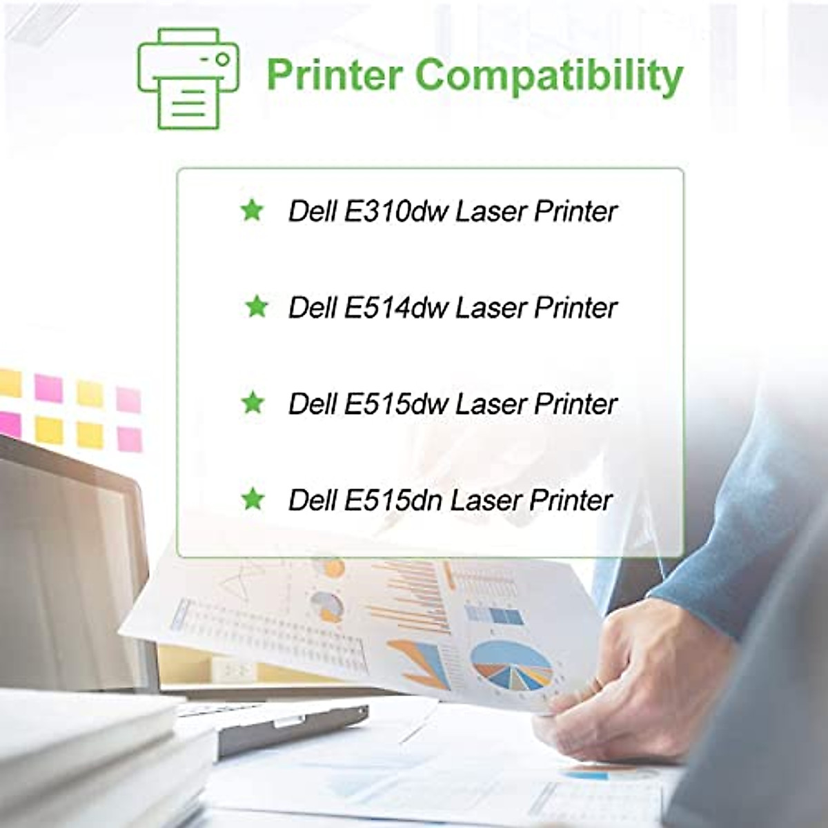 SINOPRINT E310 E310dw Toner Compatible Replacement for Dell E310dw E514dw E515dw E515dn E515 E514 PVTHG 593-BBKD P7RMX Wireless Monochrome Printer Ink, High Yield 2600 Pages (Black,2-Pack)