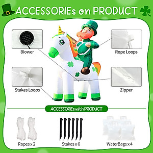 DomKom St. Patricks Day Inflatable Decorations, 5ft Happy Leprechaun Blow Up Décor Built-in LED Lights on Unicorn Playing Guitar, Lucky Day for Outdoor Holiday Party, Lawn, Yard, Garden, Patio
