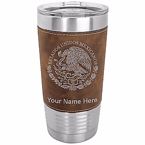 LaserGram 20oz Vacuum Insulated Tumbler Mug, Flag of Mexico, Personalized Engraving Included (Faux Leather, Rustic)