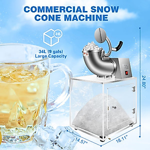 Commercial Snow Cone Machine Ice Shaver Macker 440lbs/hr, ETL Approved 300W Electric Ice Crusher Machine with Dual Blades, Shaved Ice Machine for Home, Restaurants, Bars