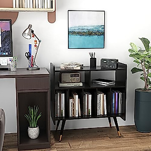 scolyk Large Record Player Stand, Vinyl Record Storage Cabinet with Power Outlet, Record Player Table Holds up to 350 Albums, Mid-Century End Table Turntable Stand for Living Room, Office.