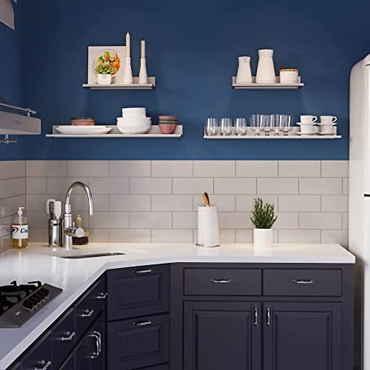 Wallniture Plat 15.8" Kitchen Floating Shelves and 30.75" Steel Shelves Bundle Restaurant Bar Cafe & Home Kitchen Organization Silver