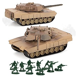 Gresdent WW2 Army Tank and Army Men Toys Playset,2 US M1A2 Tank Models and 10 Toy Soldiers for Kids Boys
