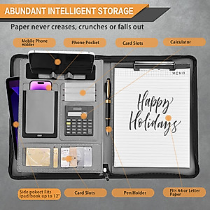 UBAFNOM Padfolio Portfolio Binder – Vegan Leather Business Portfolio Organizer with Calculator – Zippered Portfolio Padfolio for Women & Men