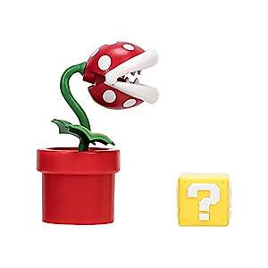 Super Mario Nintendo 4-Inch Piranha Plant Poseable Figure with Question Block Accessory. Ages 3+ (Officially Licensed)