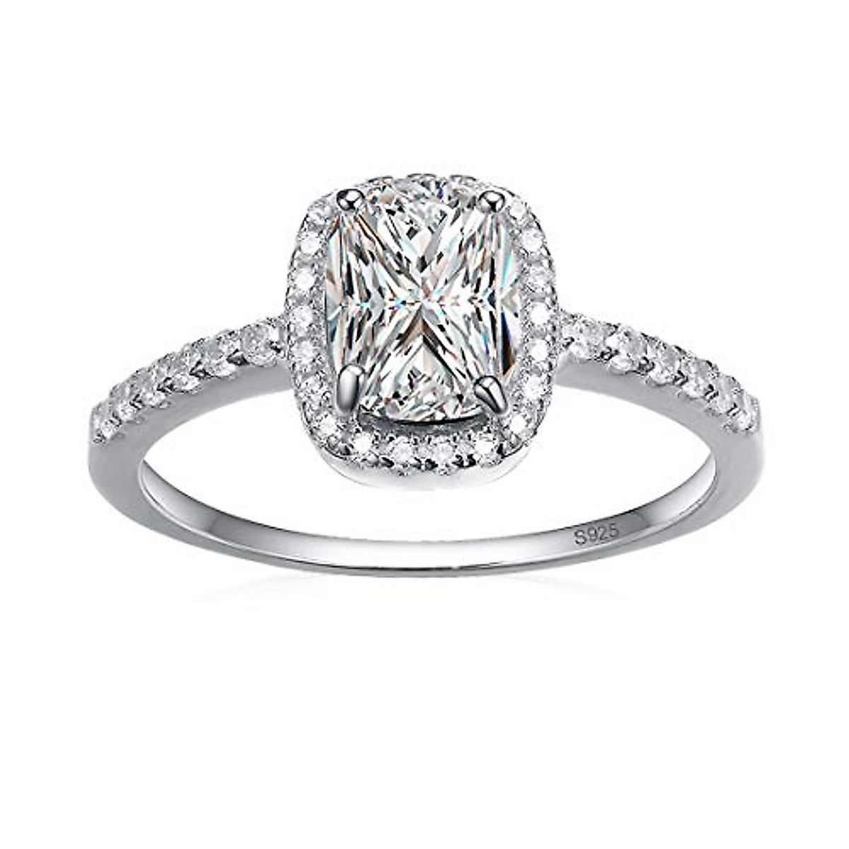 AVECON 2.3 Ct Cushion Cut Wedding Rings Cubic Zirconia Engagement Rings 925 Sterling Silver Halo Engagement Rings for Women Size 5