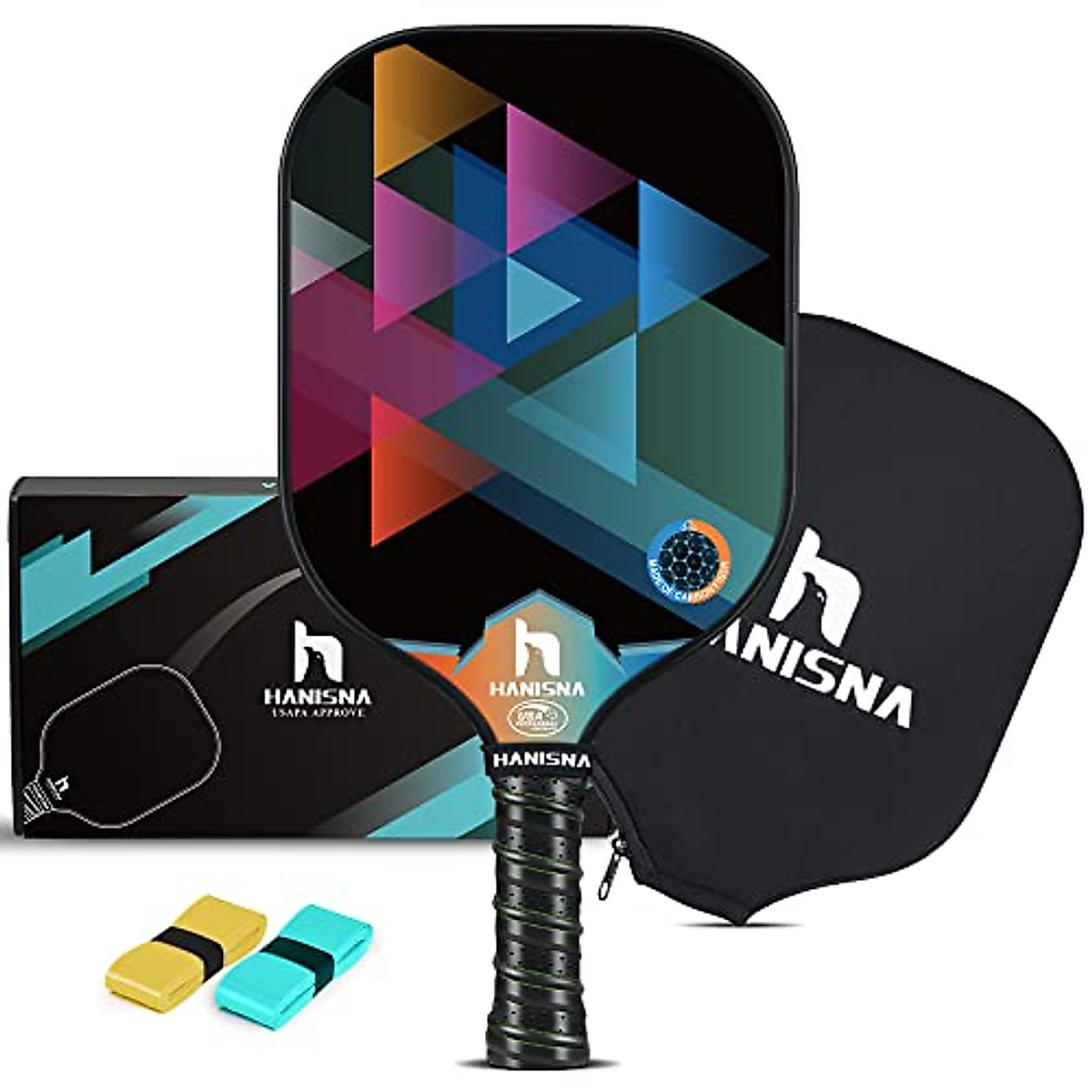 HANISNA Pickleball Paddle, USAPA Approved Carbon Fiber Face Pickleball Racket with Enhanced PP Honeycomb Core, Pickleball Paddle Lightweight, Ultra Cushion, Grit Face, Gift Box & Paddle Cover