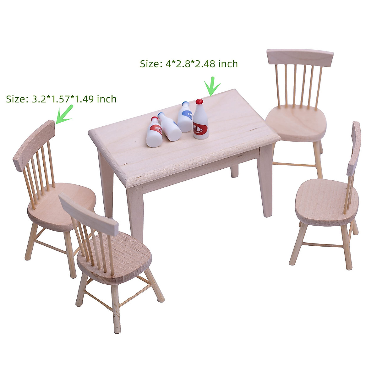 Taponukea Miniature Dollhouse Furniture and Accessories 1 12 Scale Dollhouse Miniature Furniture Wooden Dining Table Chair Bottles Model Set (Table Chair Set+Milk Bottle)