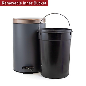 Elama 12 Liter Stylish Contemporary Soft Pedal Office, Kitchen, and Bathroom Trash Bin in Dark Grey and Copper