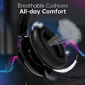targeal Gaming Headset with Microphone - 7.1 Surround Sound/USB Wired/Detachable Microphone/Breathable Cushions - Gamer Headphone for PS5/ PS4/ Switch/PC/Laptop/Mac,with USB Type C Cable
