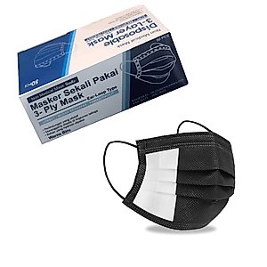 Disposable 50 Pack Face Mask 3 Ply Filter Protection, 50 Disposable Protective Mask (50 Pieces, Black)