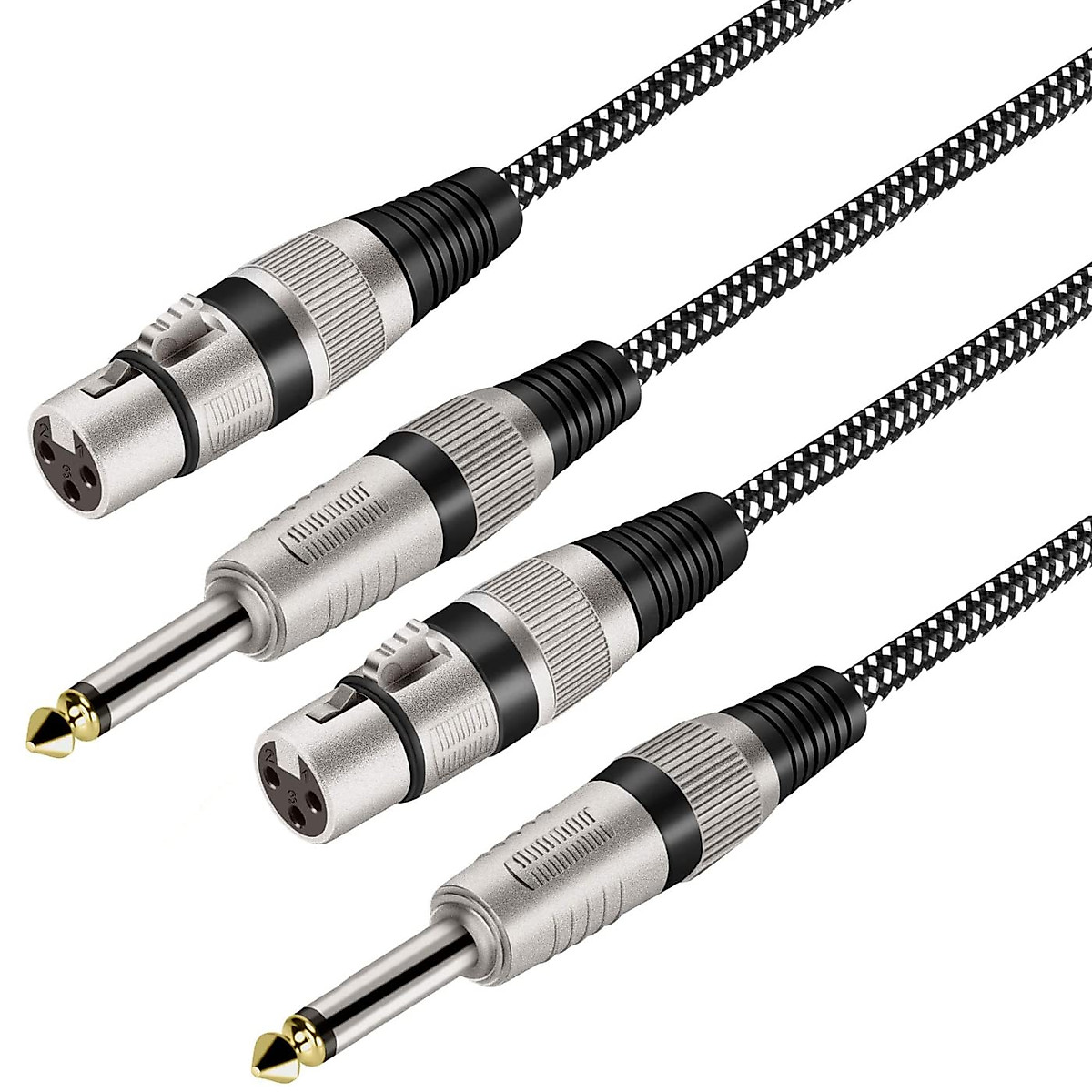 KINXIYU XLR Female to 1/4 Inch TS Cables 6 FT/2Pack, Nylong Braided XLR 3 Pin Female to 6.35mm TS Male Unbalanced Interconnect Wire Mic Cord for Dynamic Microphone (Pure Copper Conductors)